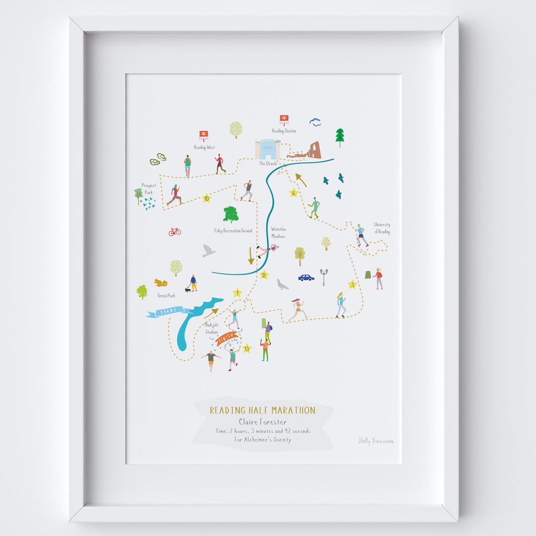 Reading Half Marathon Route Map Art Print | Personalised Running Gift ...