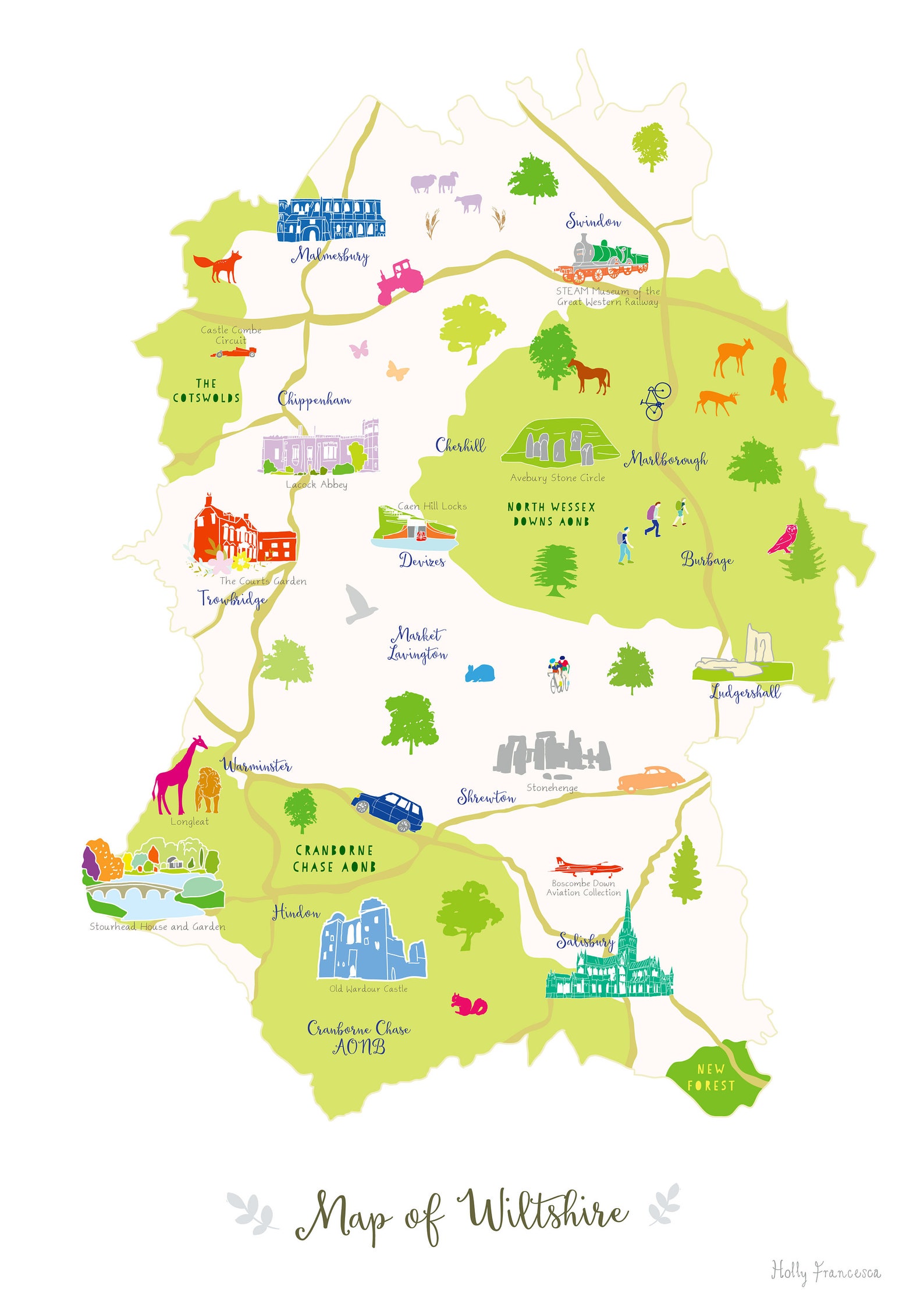 Map of Wiltshire Art Print - Etsy UK