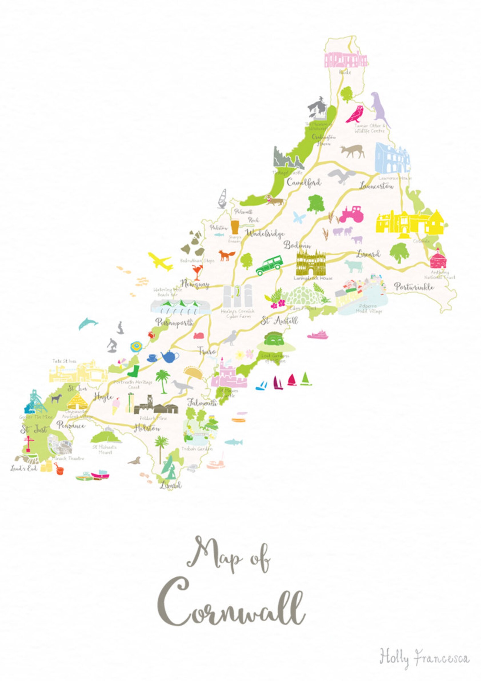 Map of Cornwall Art Print | Etsy