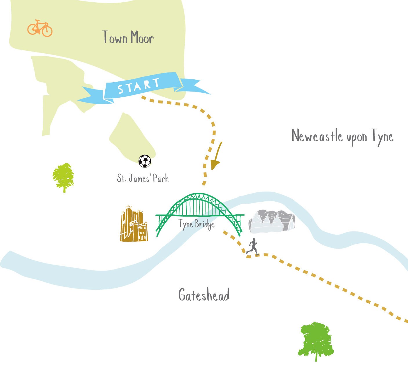 Great North Run Half Marathon Route Map Art Print | Etsy