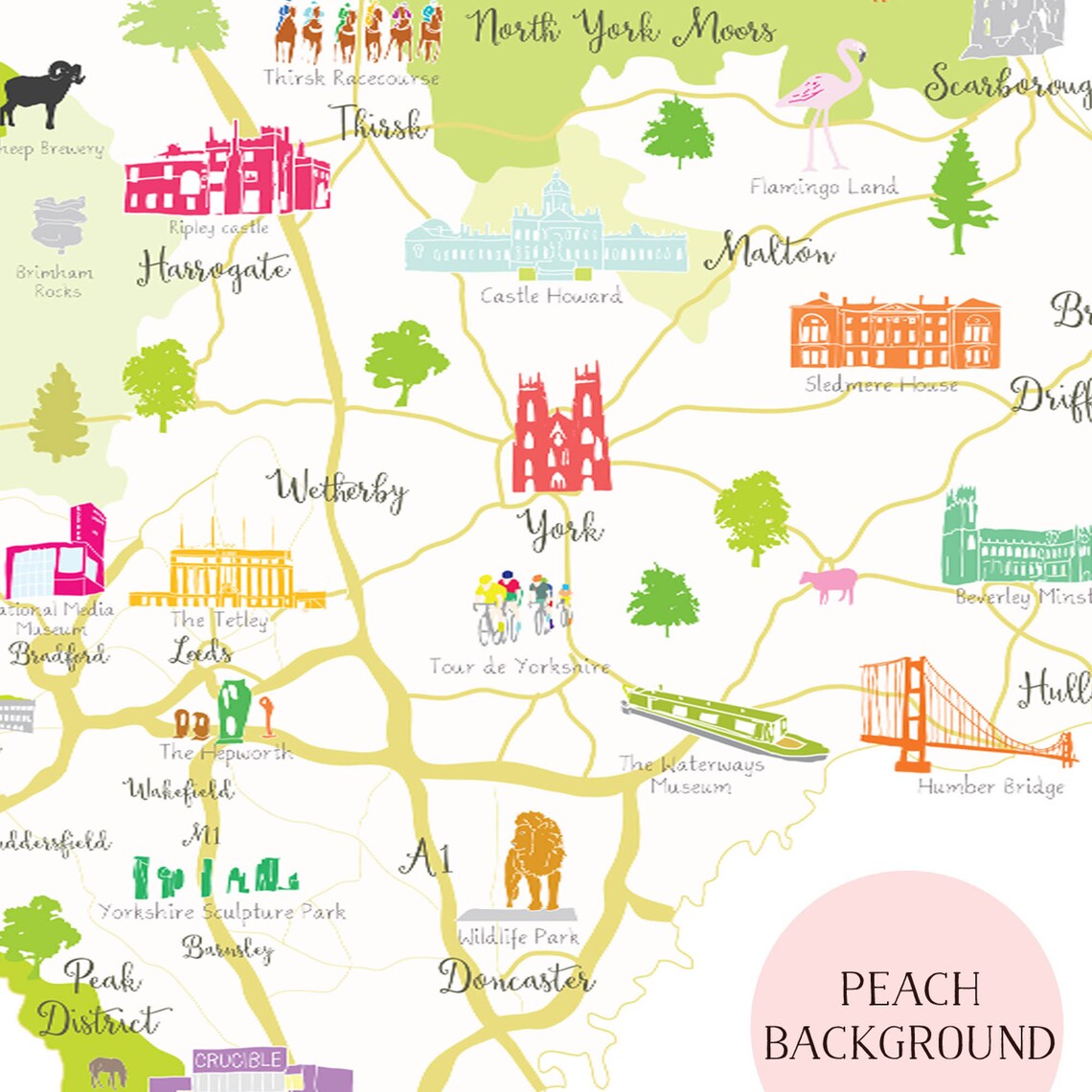 Map of Yorkshire Art Print - Etsy UK