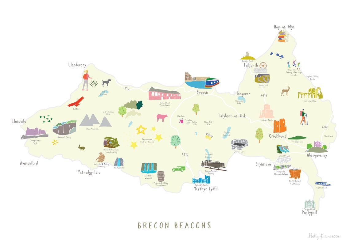 Map of Brecon Beacons National Park Art Print - Etsy UK