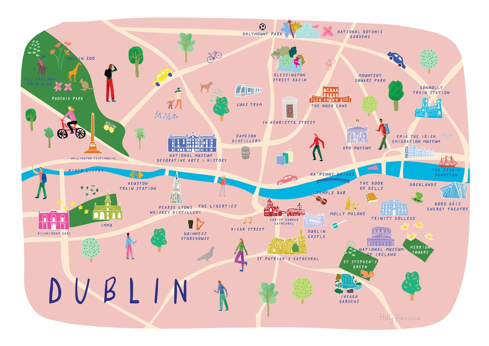 Map of Dublin City Republic of Ireland Illustrated Art - Etsy UK