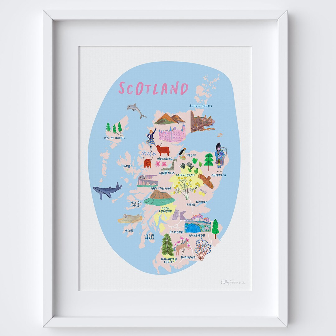 Painted Map of Scotland Art Print - Scottish Travel Gift - Wall Art ...