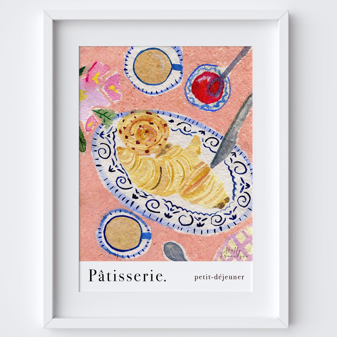 French Patisserie Art Print - Watercolour Pastel Poster - Brunch Bakery ...
