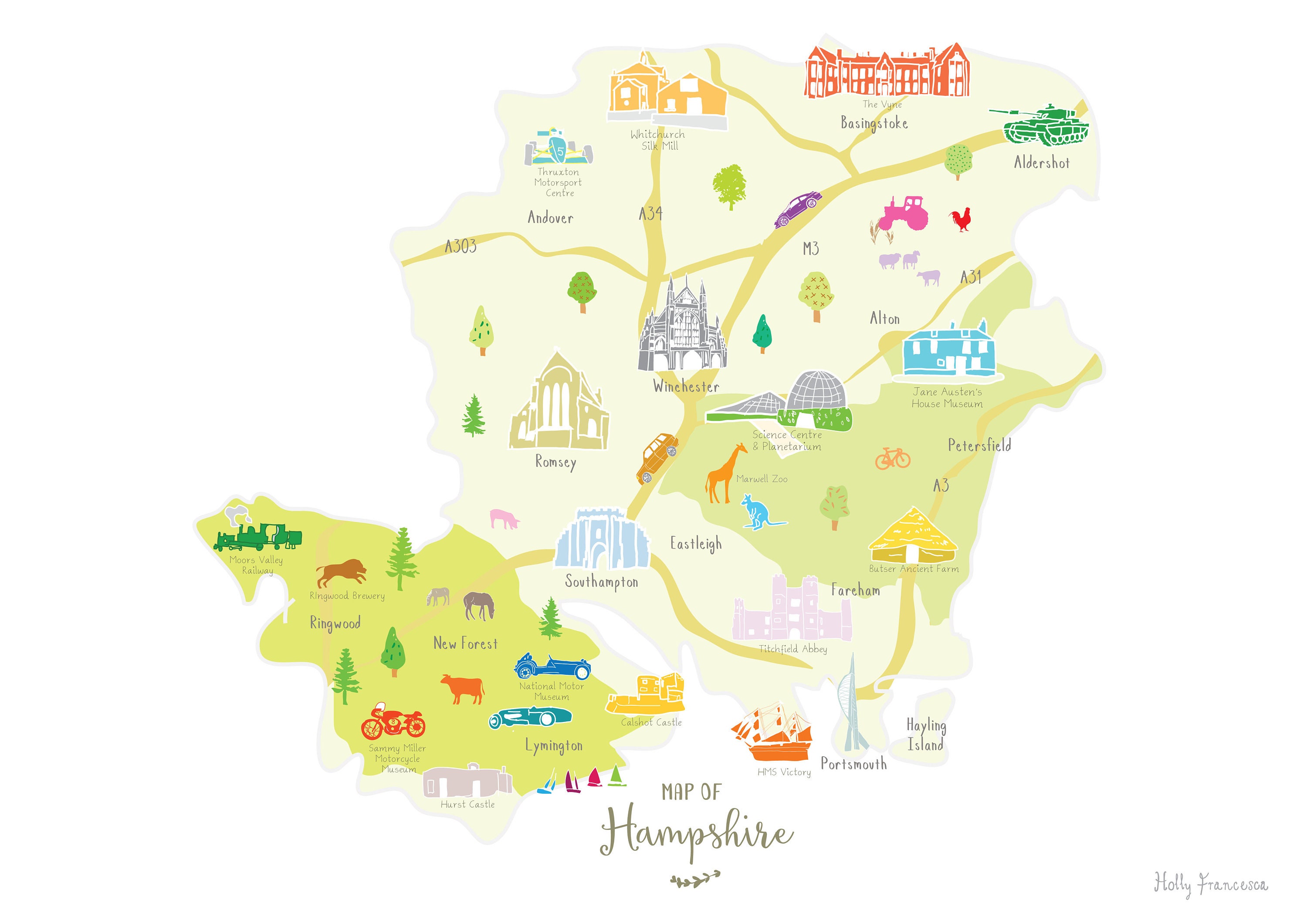 Map of Hampshire Art Print - Etsy UK