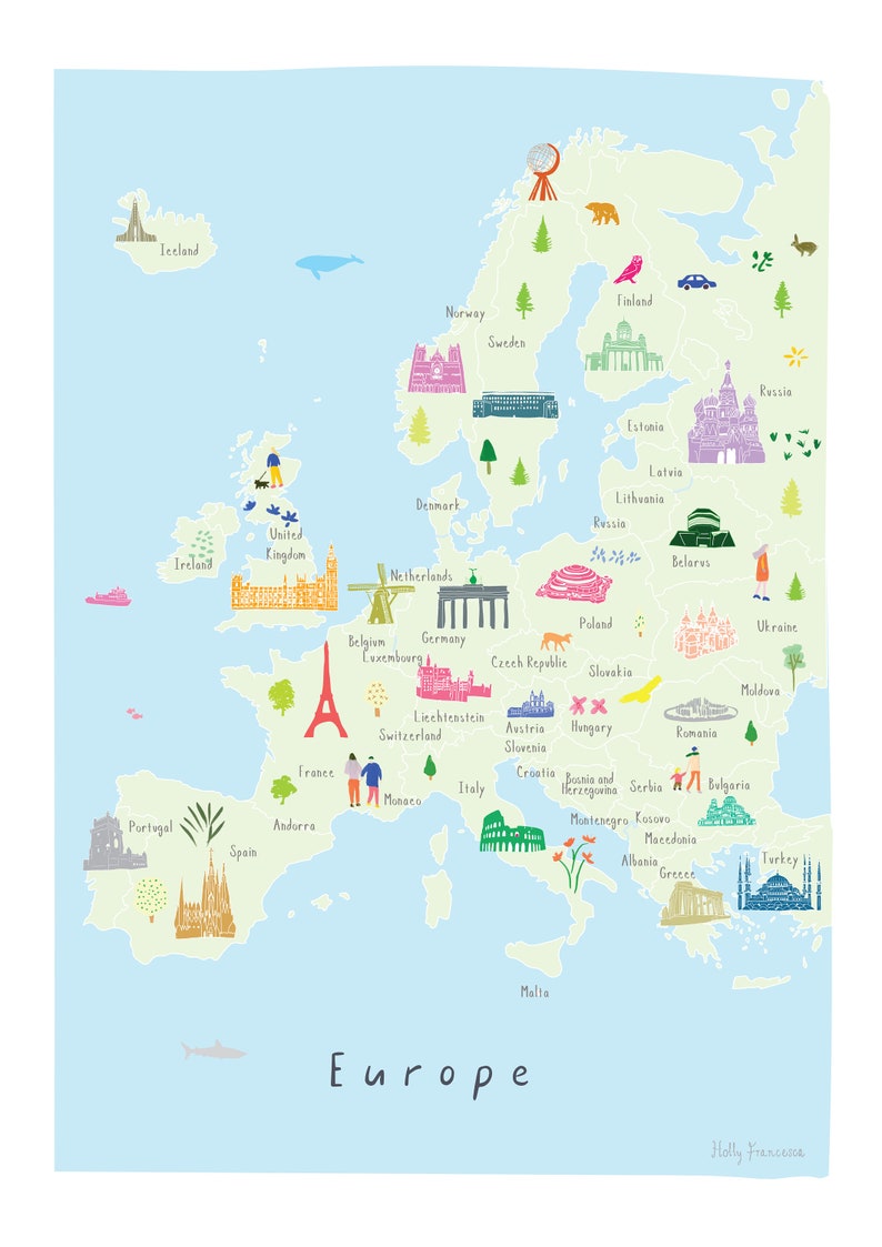 Map of Europe Art Print different Colour Options - Etsy