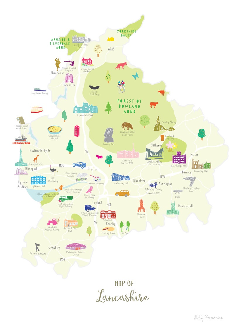 Map of Lancashire Art Print - Etsy UK