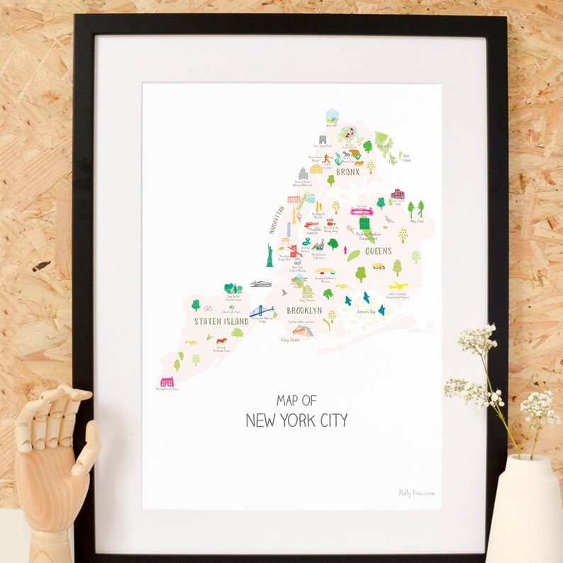 New York City Boroughs Map Art Print All Five Boroughs - Etsy UK