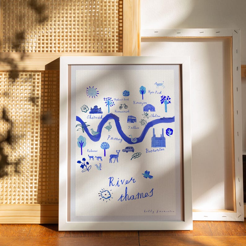 River Thames Map Poster - London Blue Landmarks Travel Print – SW ...
