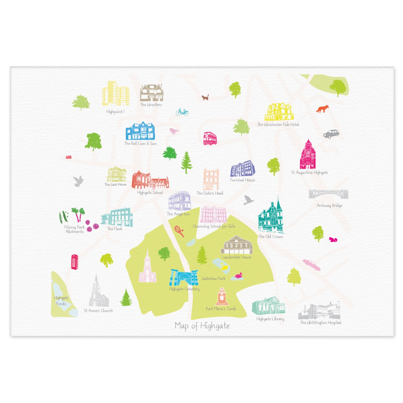 Map of Highgate North London Print - Etsy