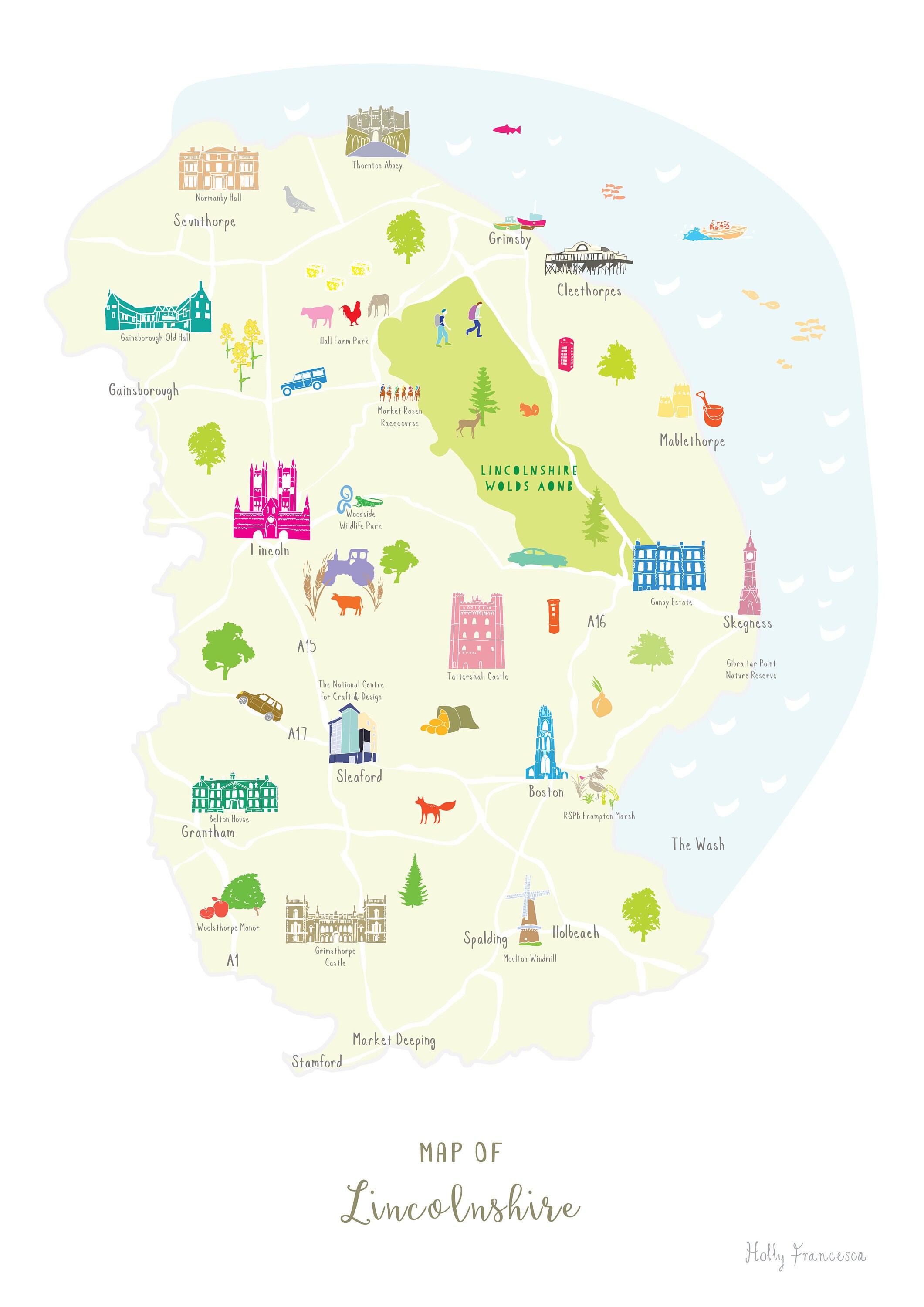 Map of Lincolnshire Art Print - Etsy UK