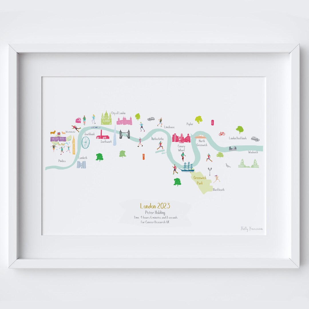 London Running Map Art Print personalisation Included Marathon Finisher ...