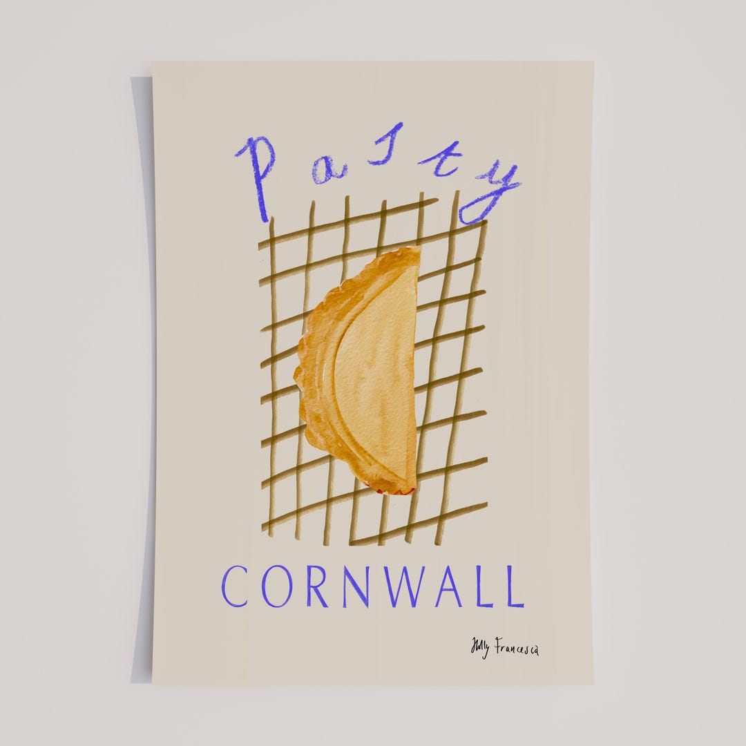 Cornish Pasty Art Print - Cornwall Coast Travel Poster - British ...