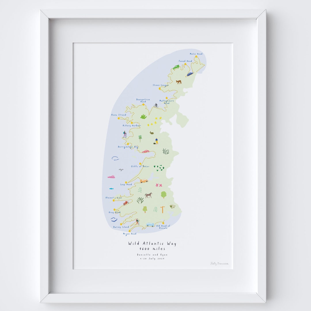 Personalised Wild Atlantic Way Route Art Print | Ireland Road Trip Map ...