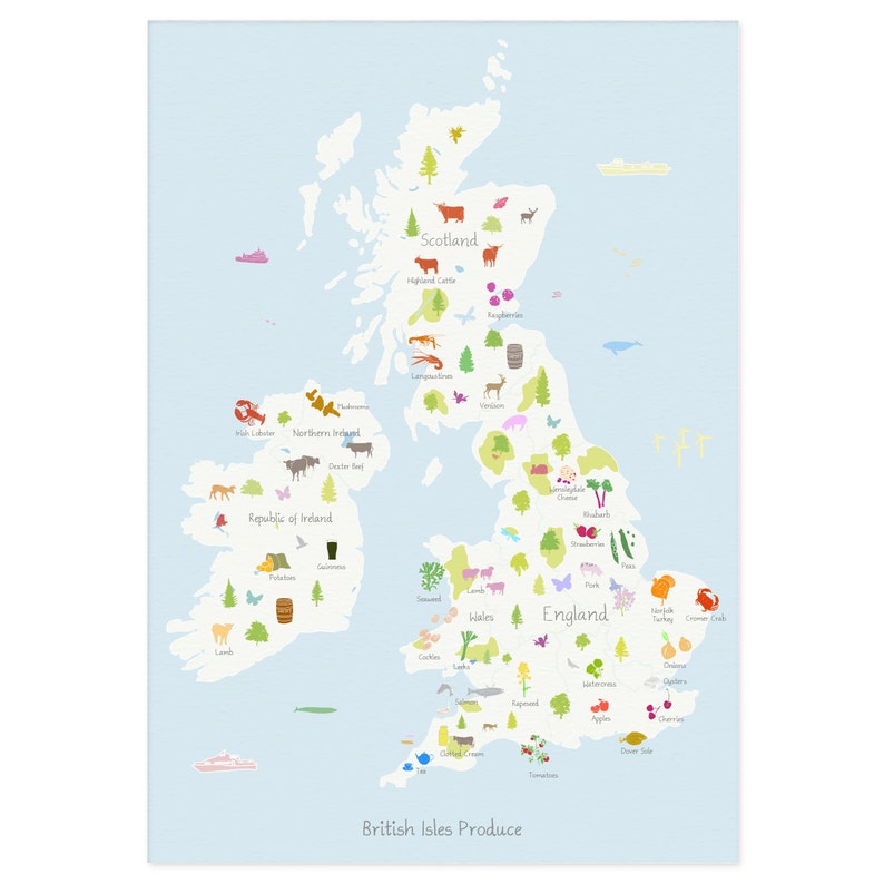 British Isles Food Produce Map Art Print - Etsy France
