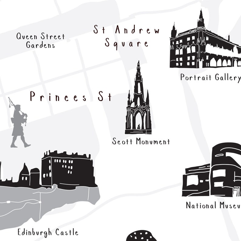 Map of Edinburgh Art Print Black/White version available | Etsy