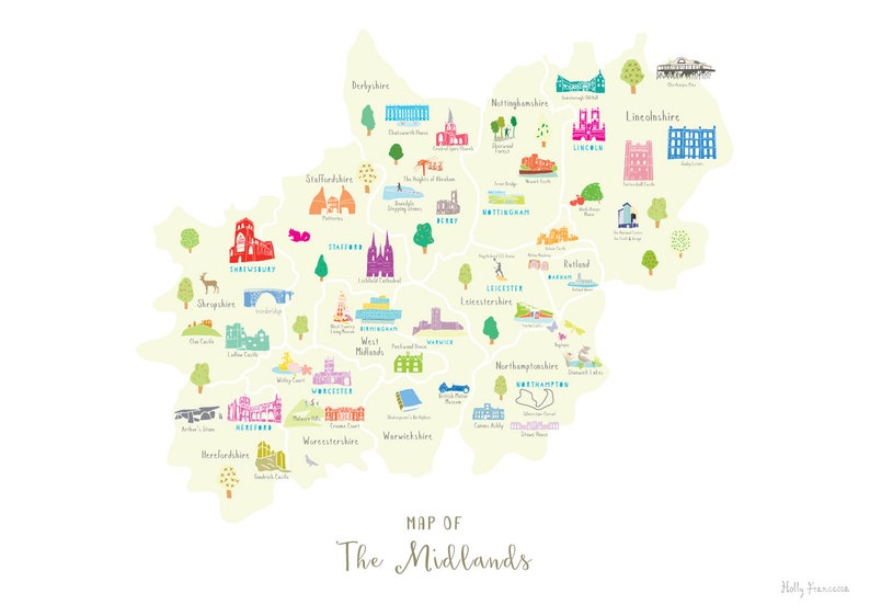 Map of the Midlands Art Print - Etsy UK