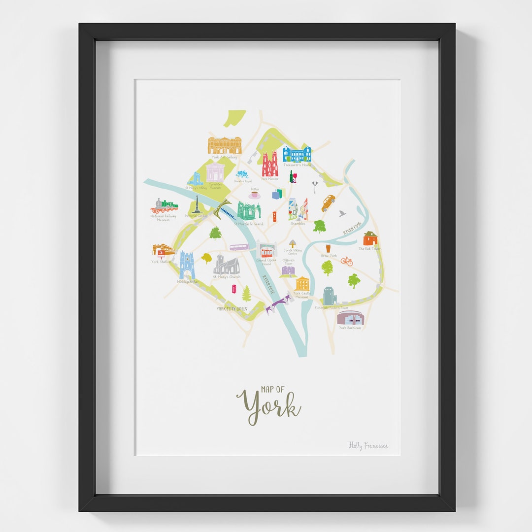 Map of York Art Print - York City Travel Poster - North Yorkshire ...