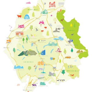 Map of Cumbria Art Print - UK County Map - Cumbria Travel Poster ...