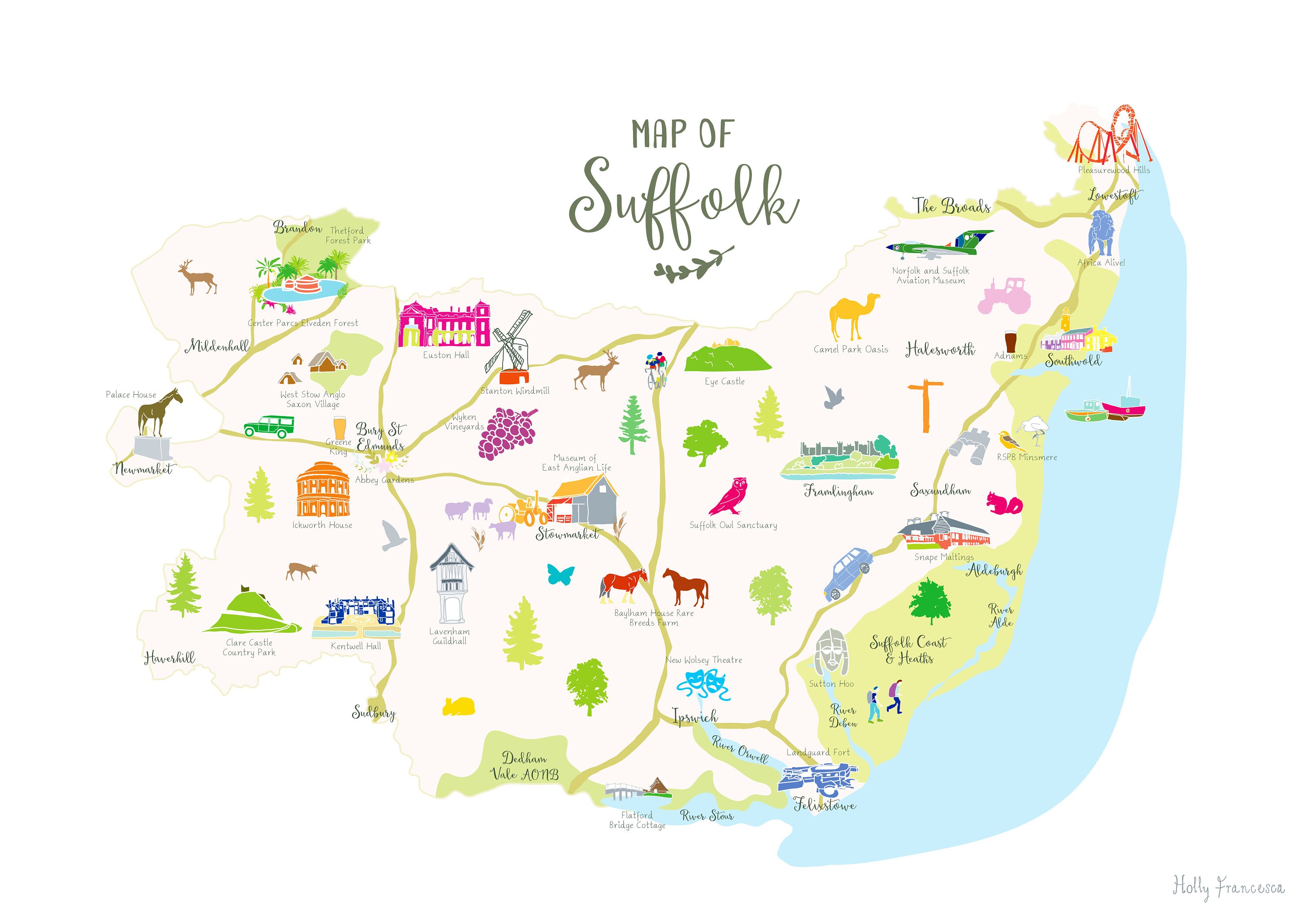 Map of Suffolk Art Print - Etsy UK