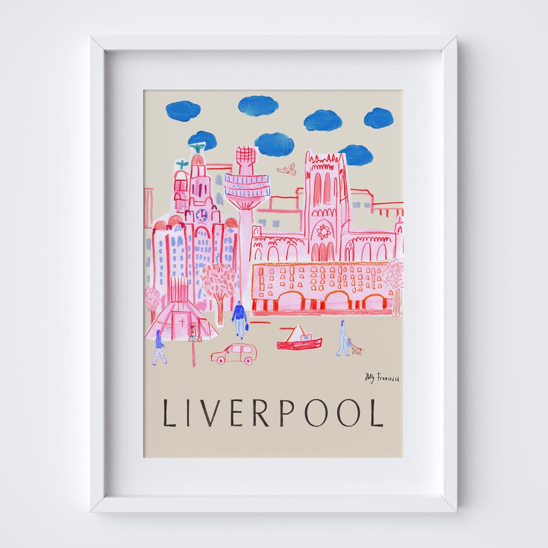 Liverpool Landmarks Poster, Merseyside Art Print, Royal Liver Building ...