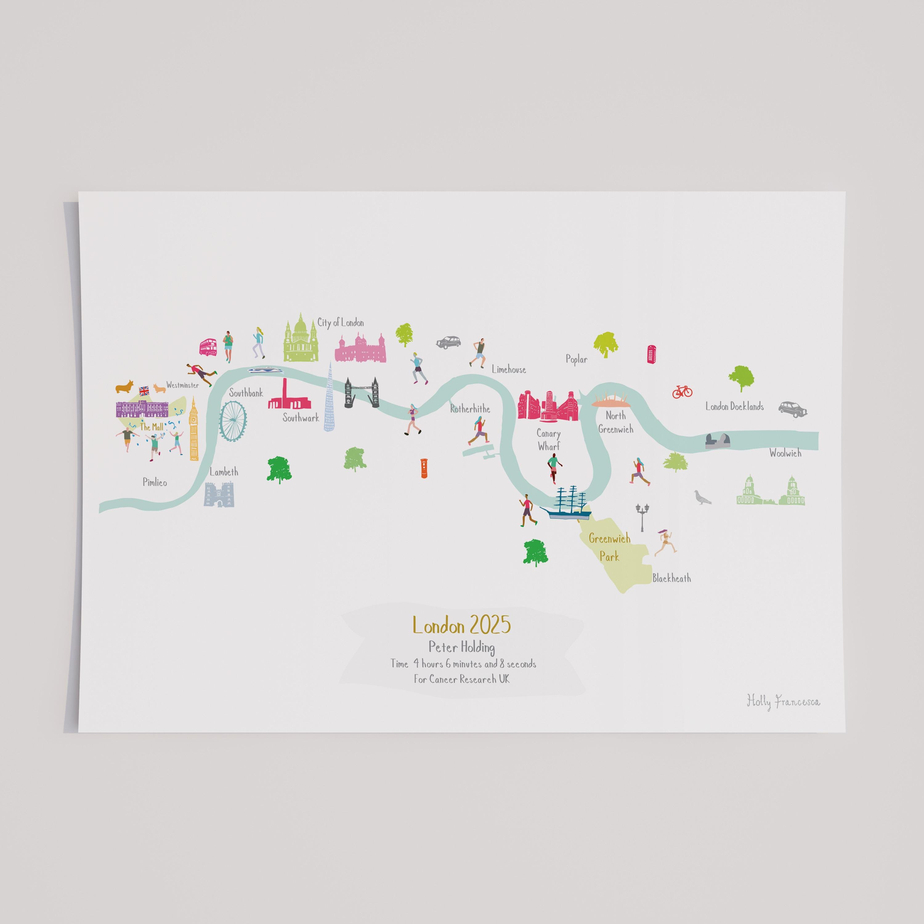 London Running Map Art Print (personalisation Included) - Marathon ...