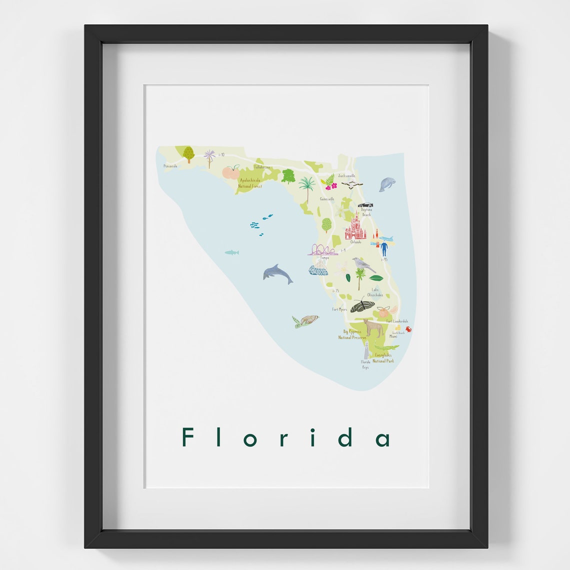 Map of Florida Art Print | Etsy
