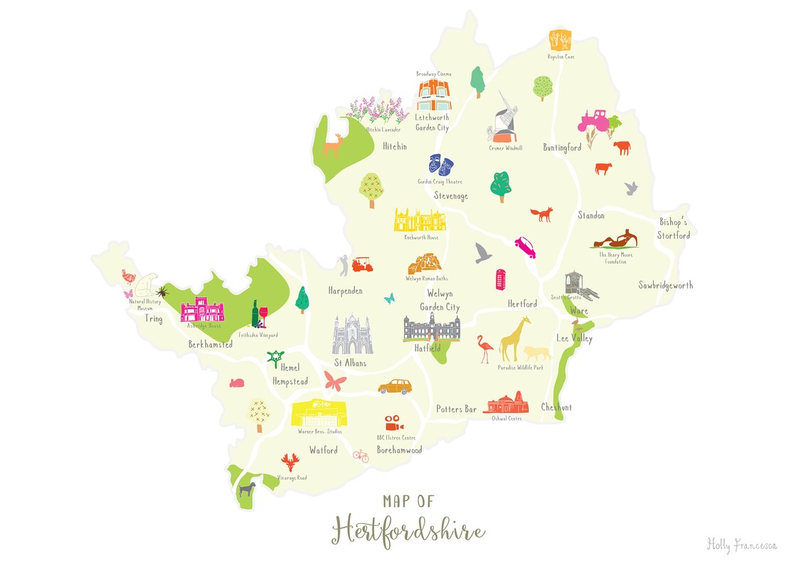 Map of Hertfordshire Art Print | Etsy