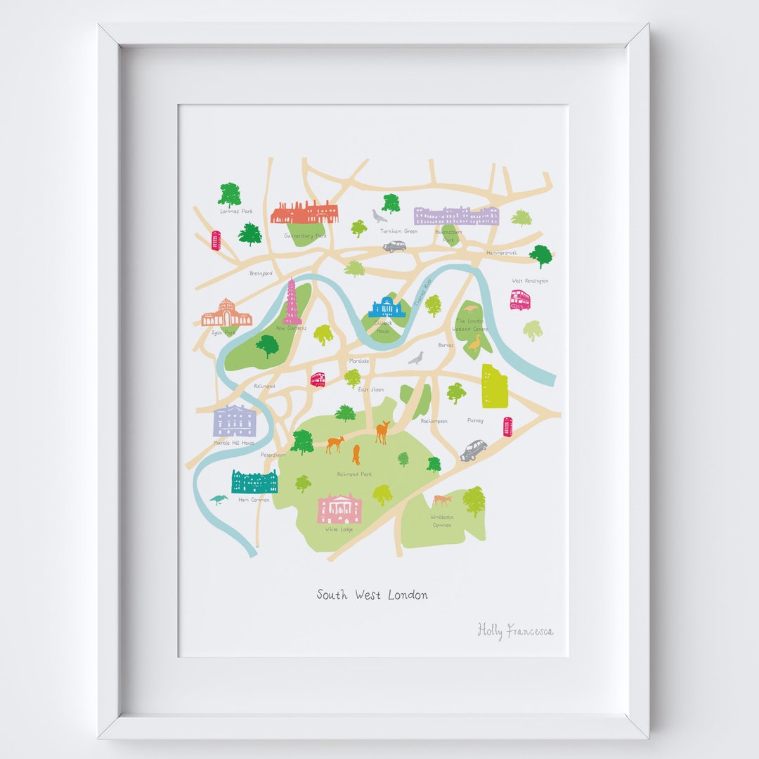 Map of South West London Art Print | Illustrated London Boroughs Poster ...
