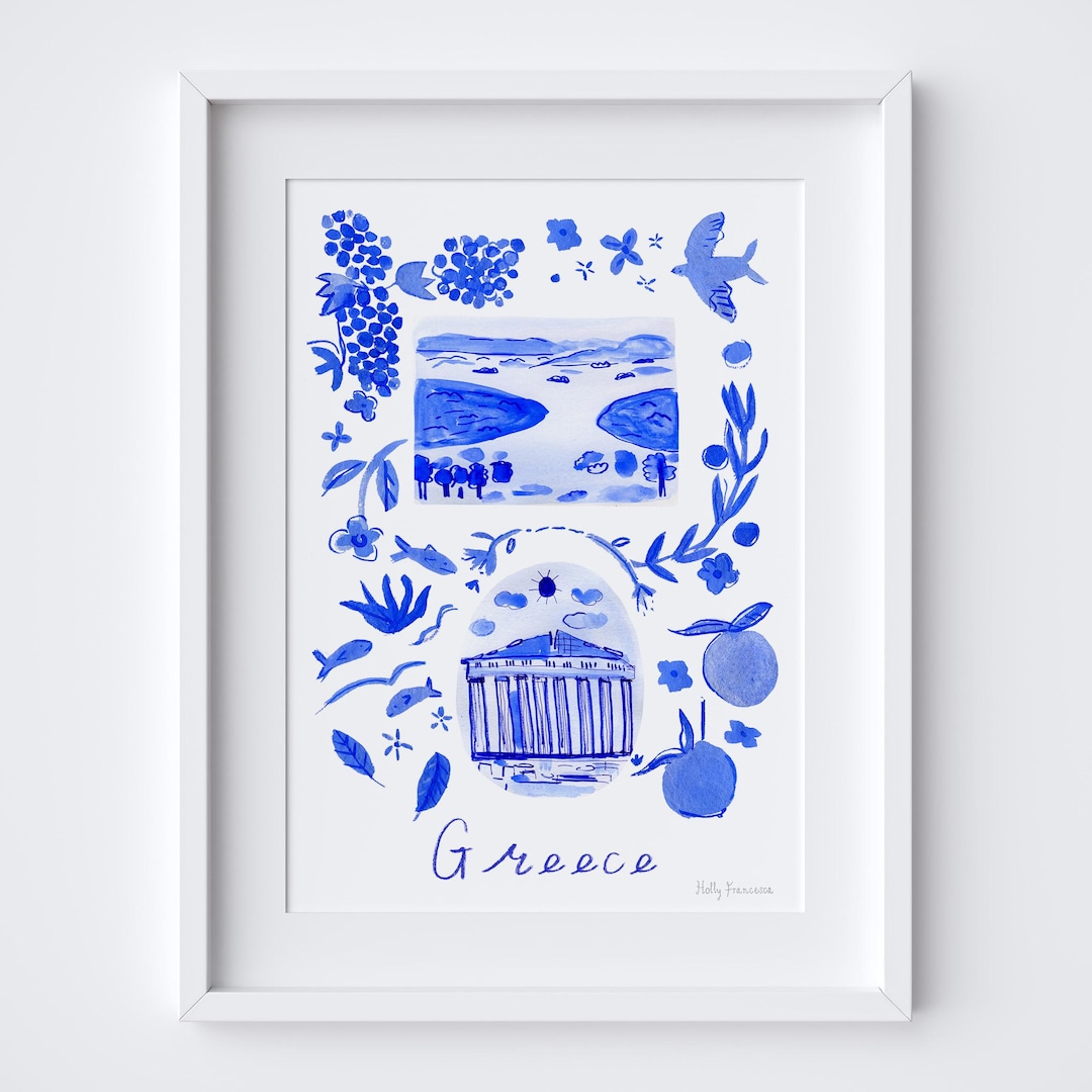 Greek Scenes Travel Poster - Crete & Athens Art Print - Blue Tile ...