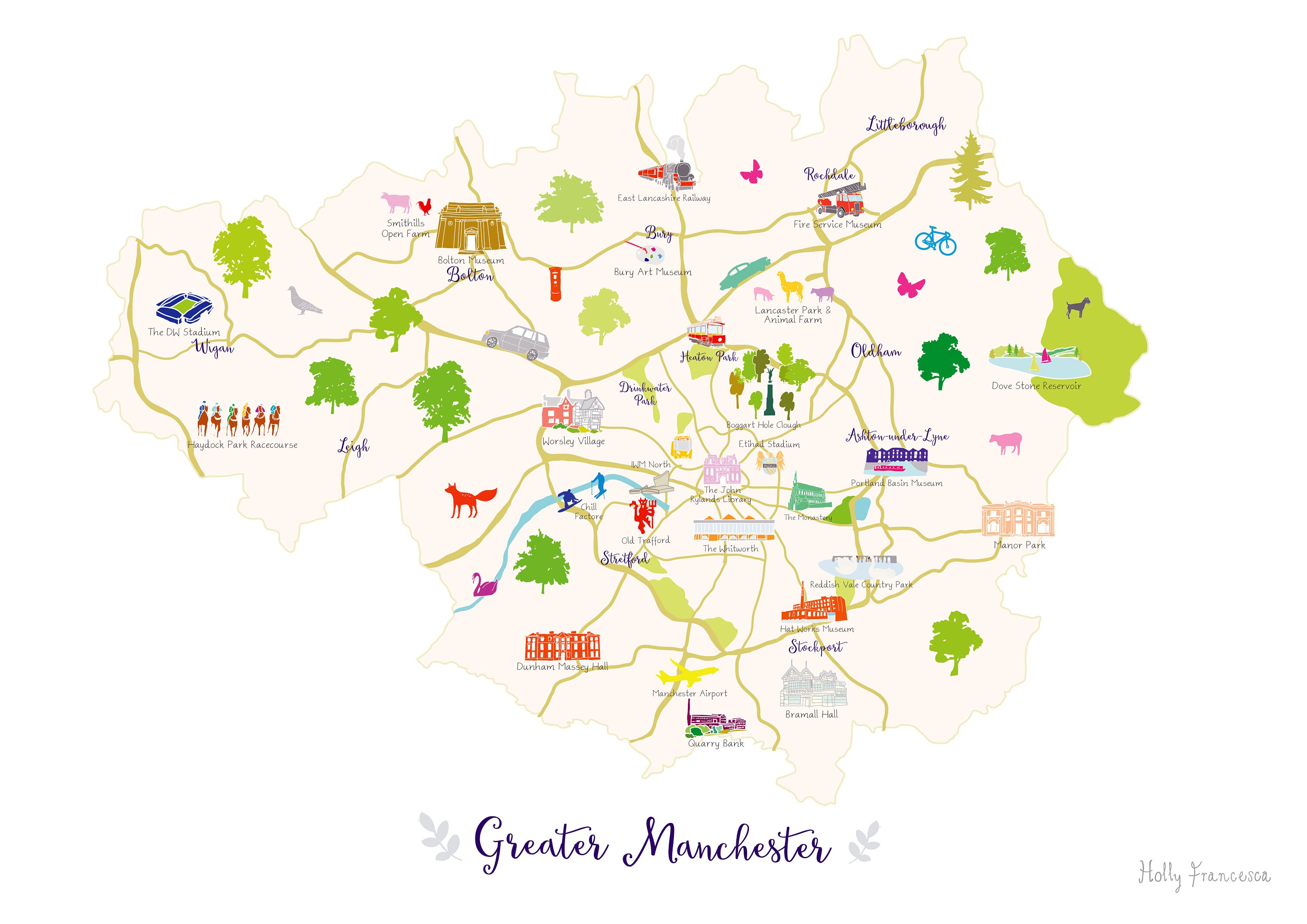 Map of Greater Manchester Art Print | Etsy UK