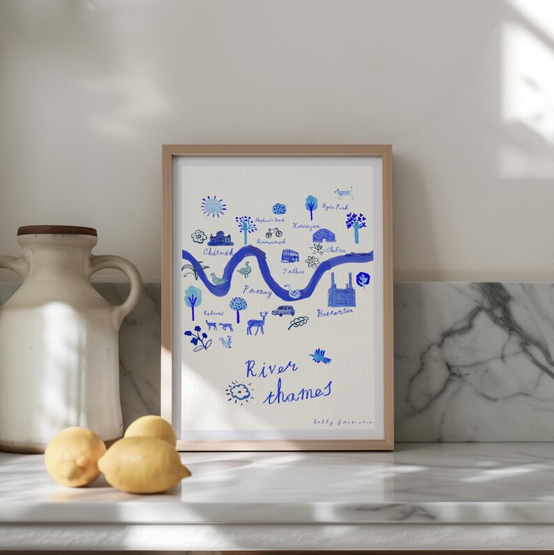 River Thames Map Poster - London Blue Landmarks Travel Print – SW ...