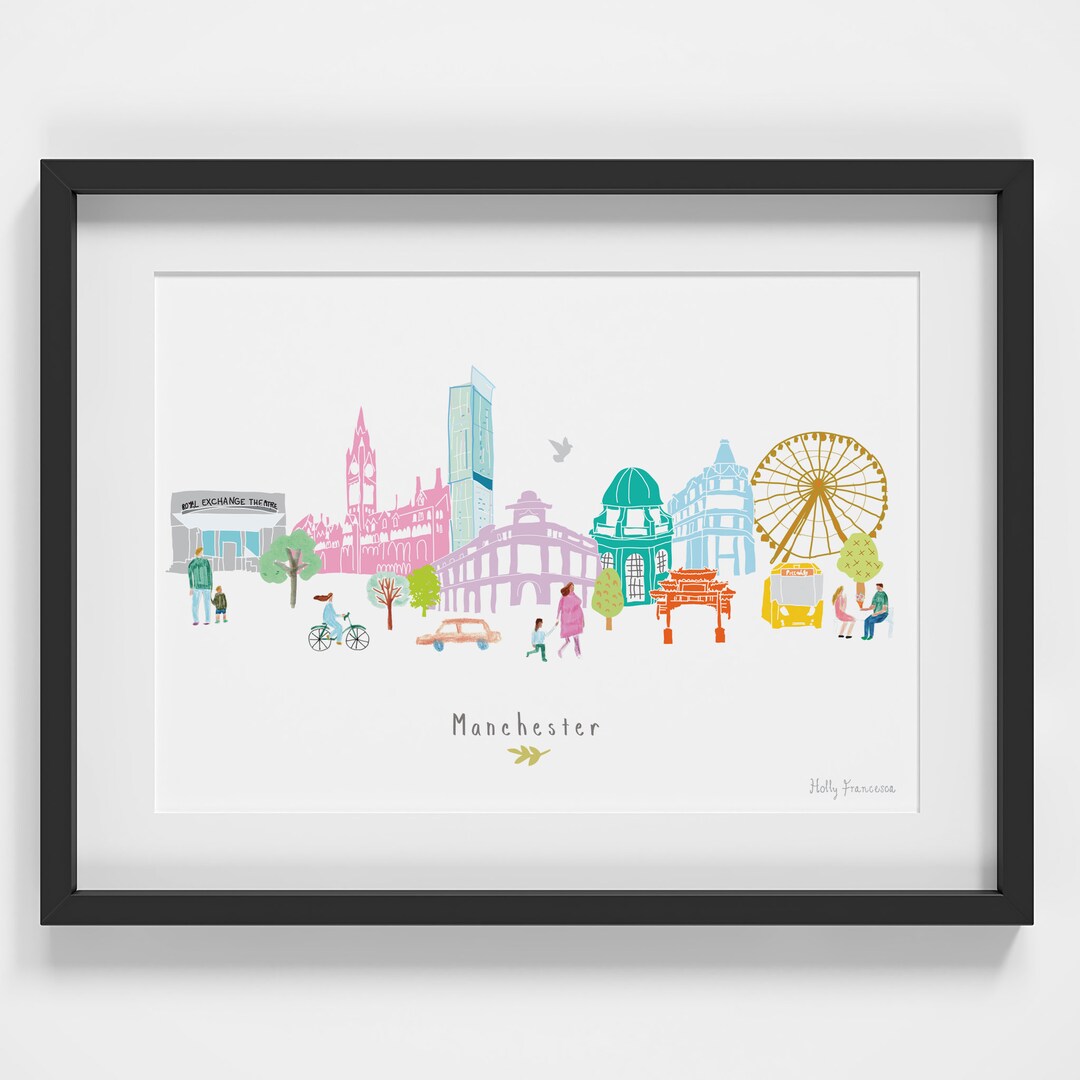Manchester Skyline Cityscape Landmarks Art Print - Etsy