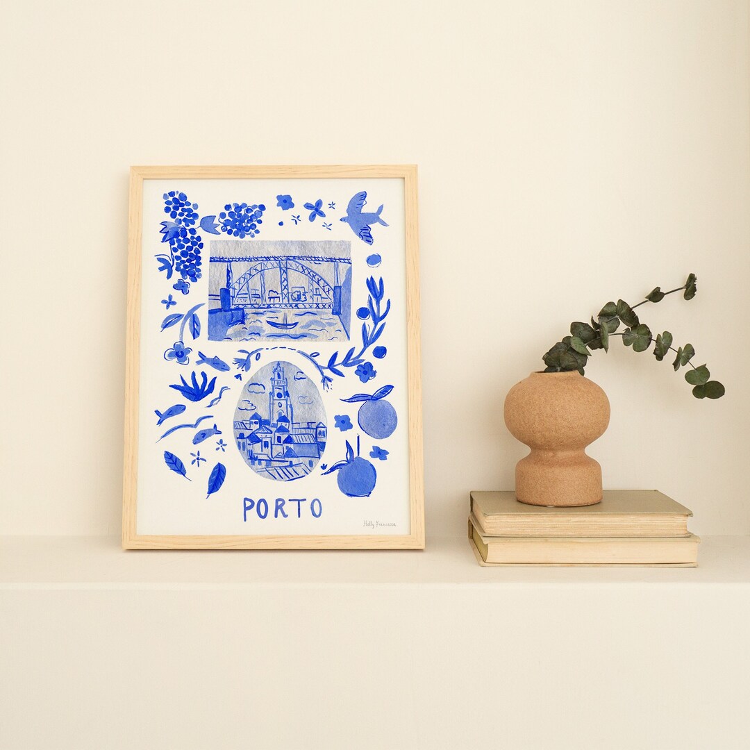 Porto Blue Portuguese 'azulejo' Painted Art Print - Travel Art Gift ...