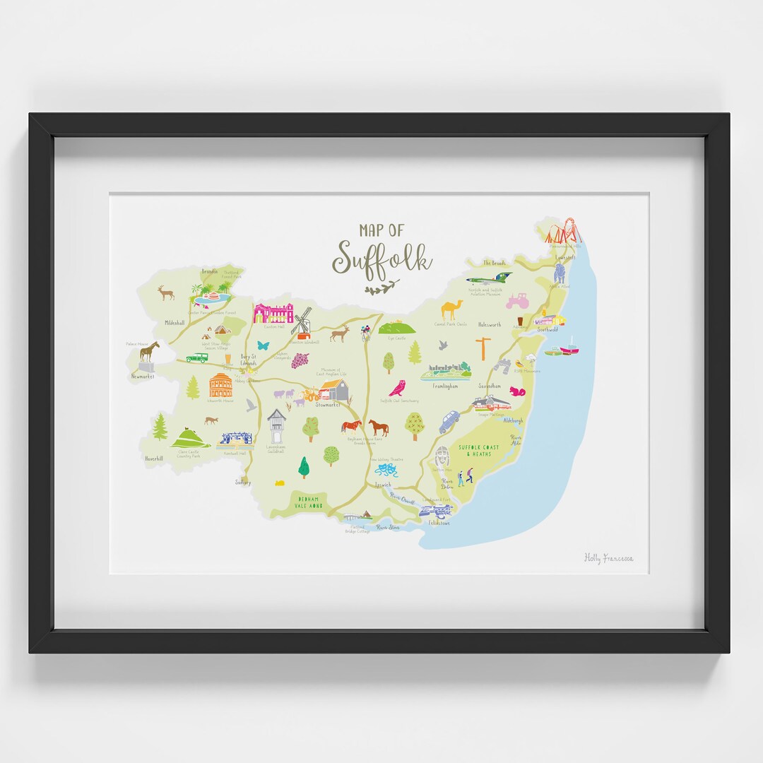 Map of Suffolk Art Print – Illustrated County Map Poster – East Anglia ...