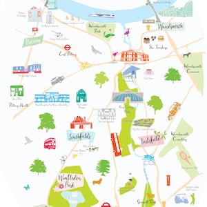 Map of Putney, Southfields, Earlsfield & Wandsworth Art Print - South ...