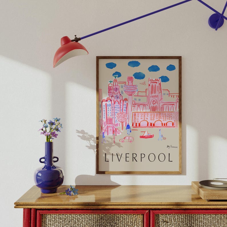 Liverpool Landmarks Poster, Merseyside Art Print, Royal Liver Building ...