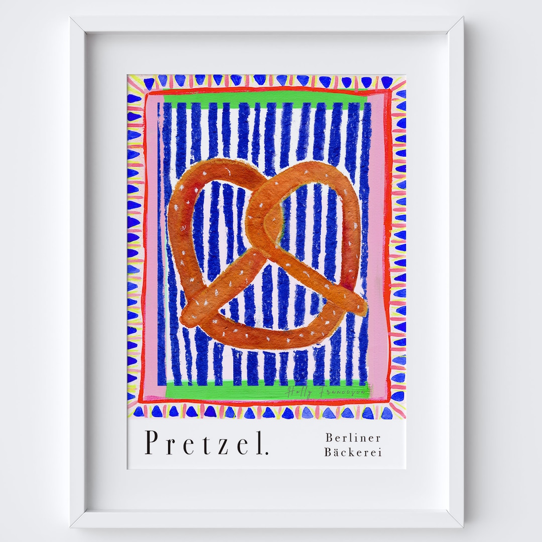Pretzel Art Print - Watercolour Pastel Poster - Brunch Bakery Kitchen ...