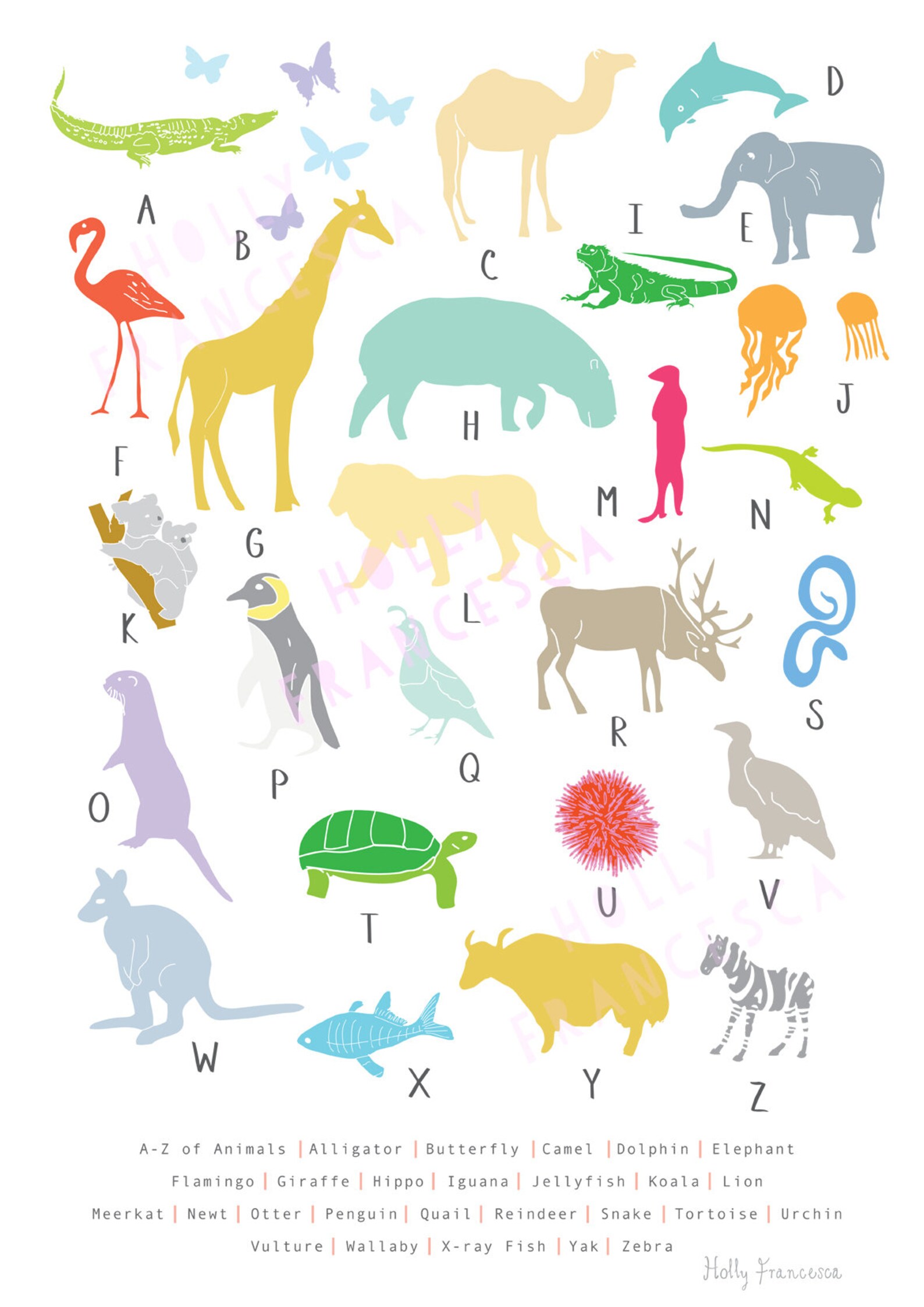 A to Z Animals Alphabet ABC Art Print | Etsy