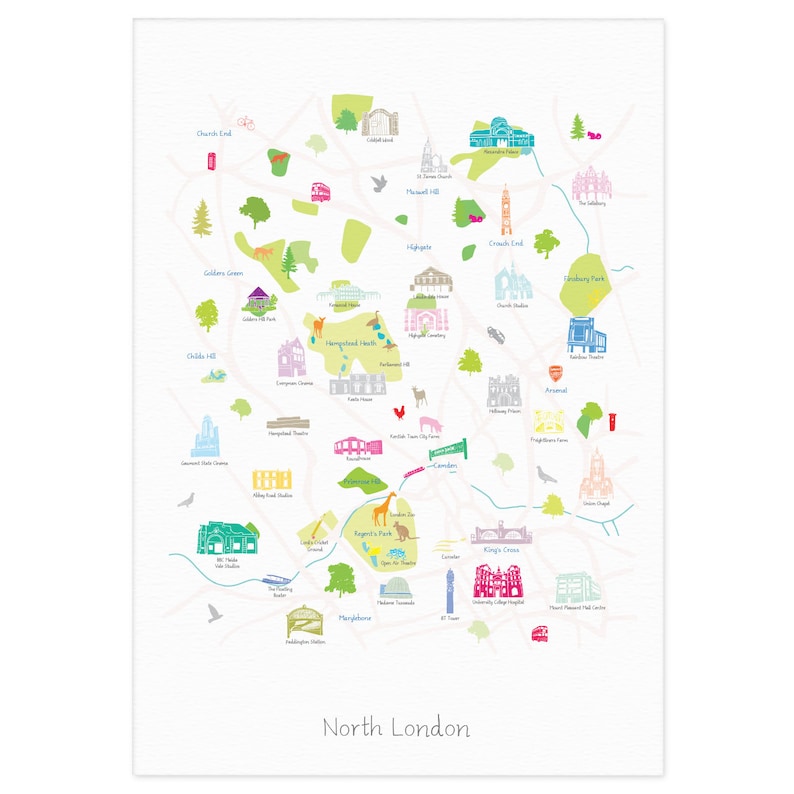 Map of North London Art Print - Etsy