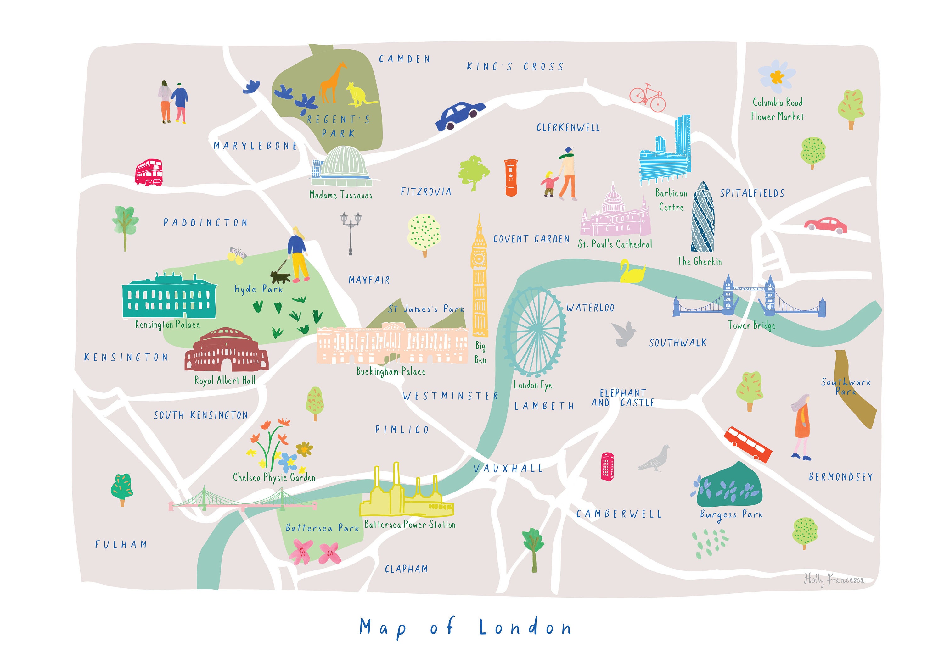 Personalised Map of London Illustrated Art Print - London Gift Add Your ...