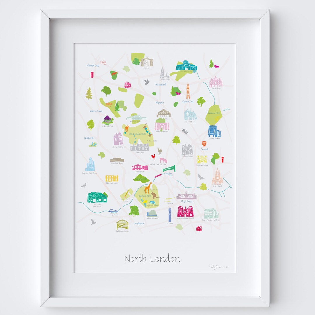 Map of North London Art Print | Illustrated City Map Poster | London ...