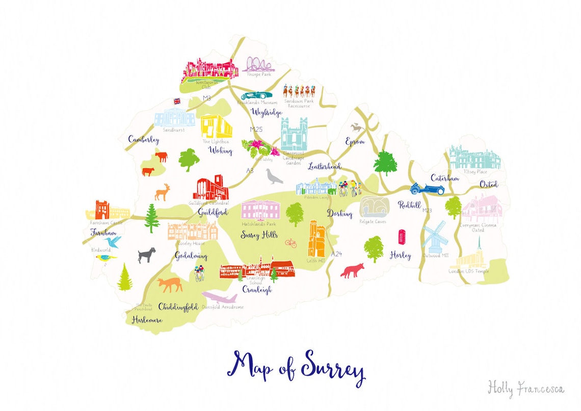 Map of Surrey Art Print - Etsy