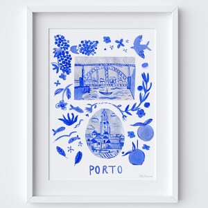 Porto Blue Portuguese 'azulejo' Painted Art Print - Travel Art Gift ...