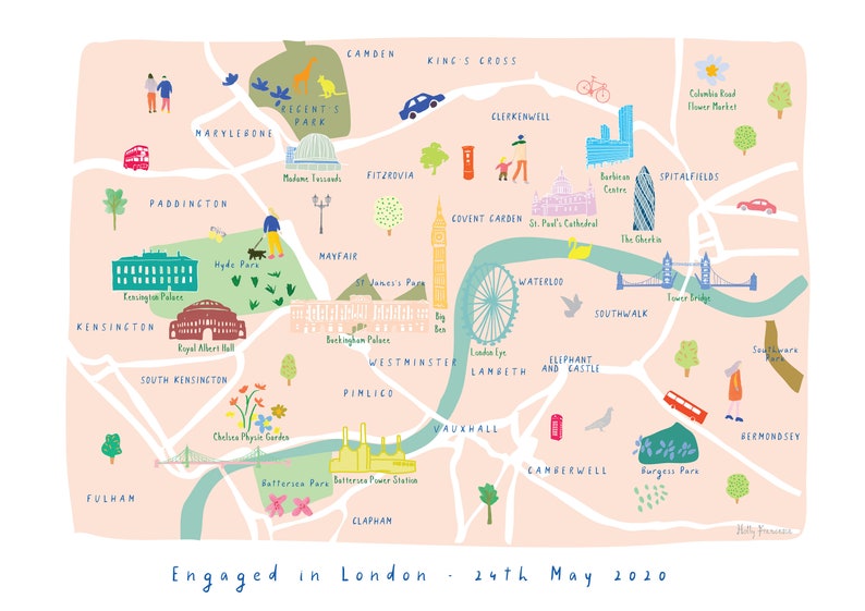 Personalised Map of London Illustrated Art Print - London Gift Add Your ...