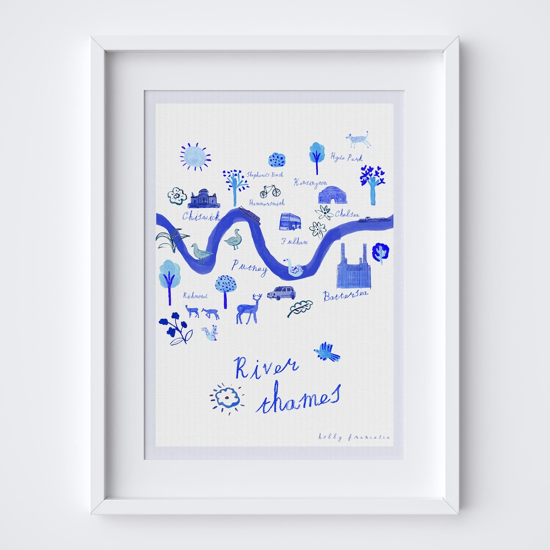 River Thames Map Poster - London Blue Landmarks Travel Print – SW ...