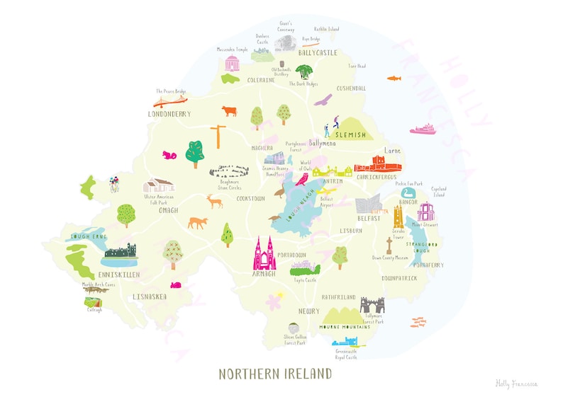 Map of Northern Ireland Art Print - Etsy