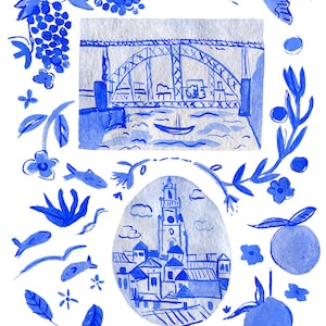 Porto Blue Portuguese 'azulejo' Painted Art Print - Travel Art Gift ...