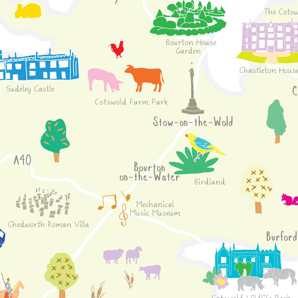 Map of the Cotswolds Art Print | Etsy UK